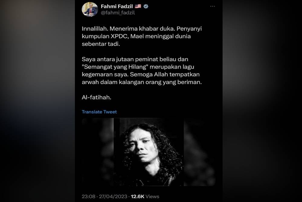 Fahmi shares sad news of XPDC vocalist Mael's passing - Sinar Daily