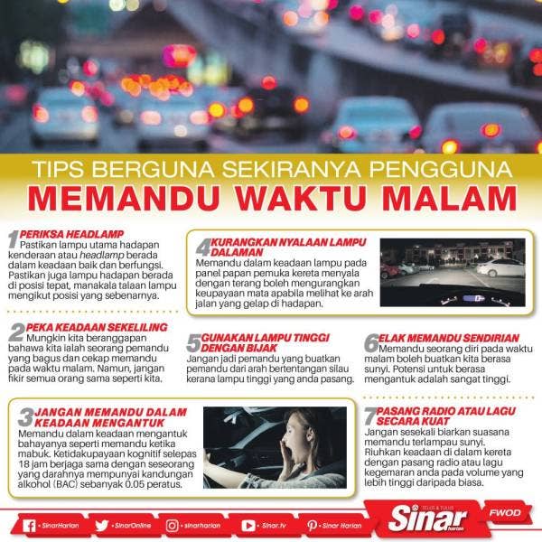 Tips memandu di waktu malam - Sinar Harian