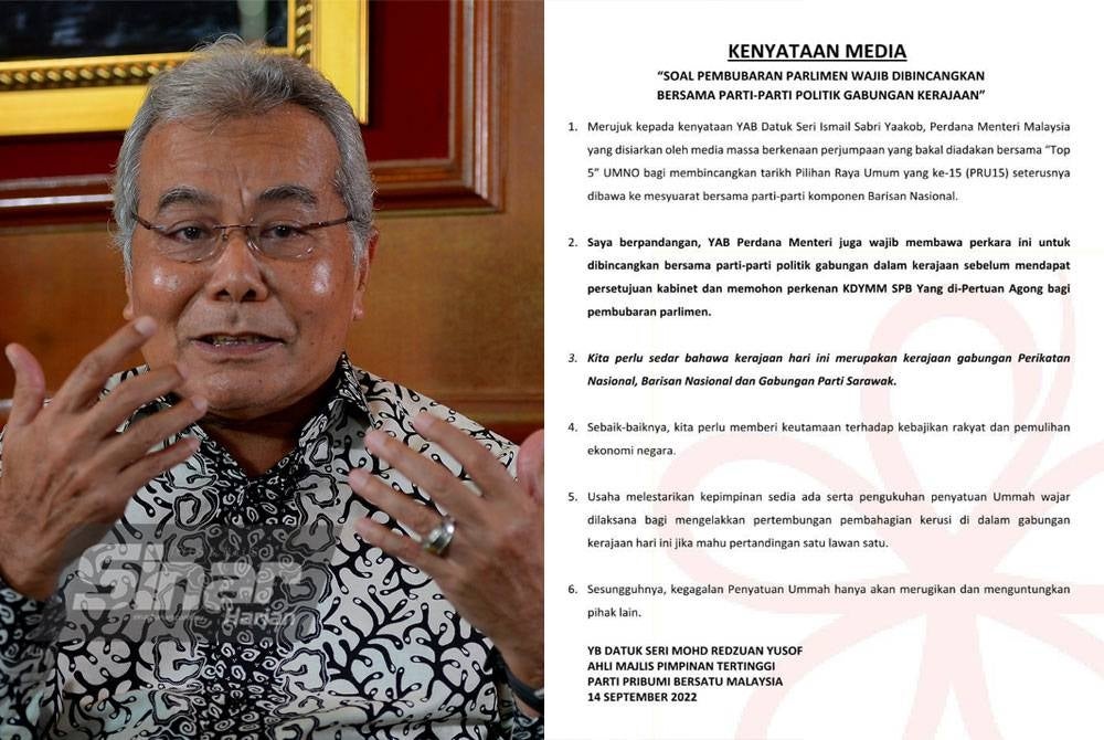 Pembubaran Parlimen mesti dibincang semua parti gabungan - Sinar Harian