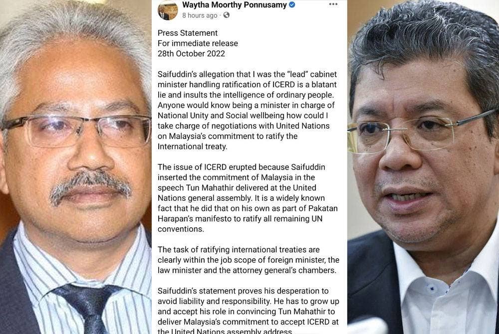 Waytha Moorthy, Saifuddin berbalah isu ICERD - Sinar Harian