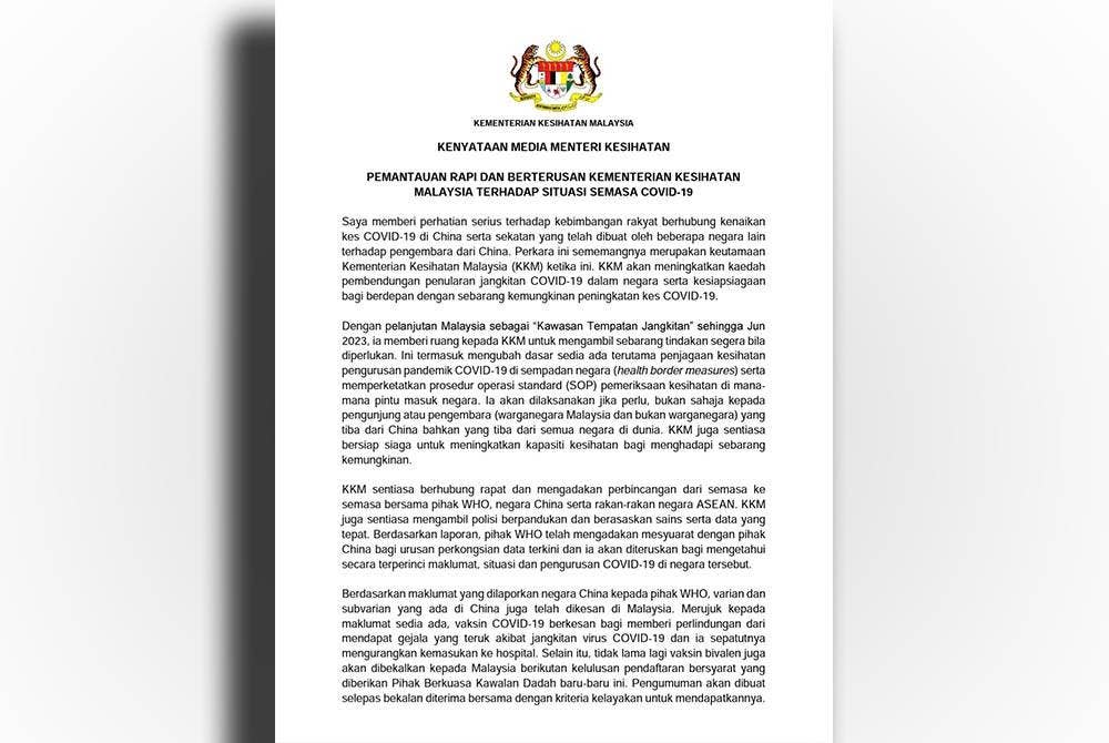 KKM perketat SOP pemeriksaan kesihatan pintu masuk negara - Sinar Harian