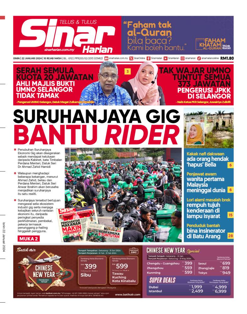 SINAR HARIAN 22 JANUARI 2024 - Sinar Harian