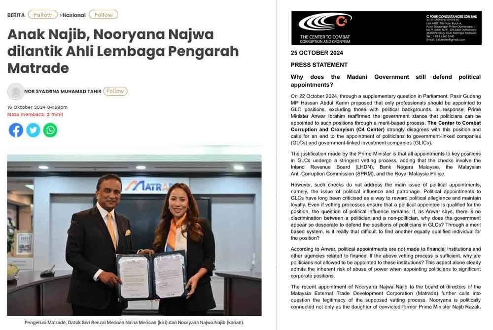 C4 persoal lantikan anak Najib, Nooryana Najwa dalam GLC - Sinar Harian