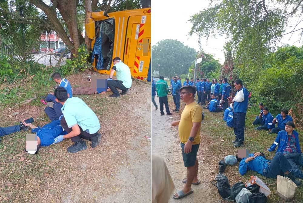 33 pekerja kilang cedera ringan, bas terbalik - Sinar Harian