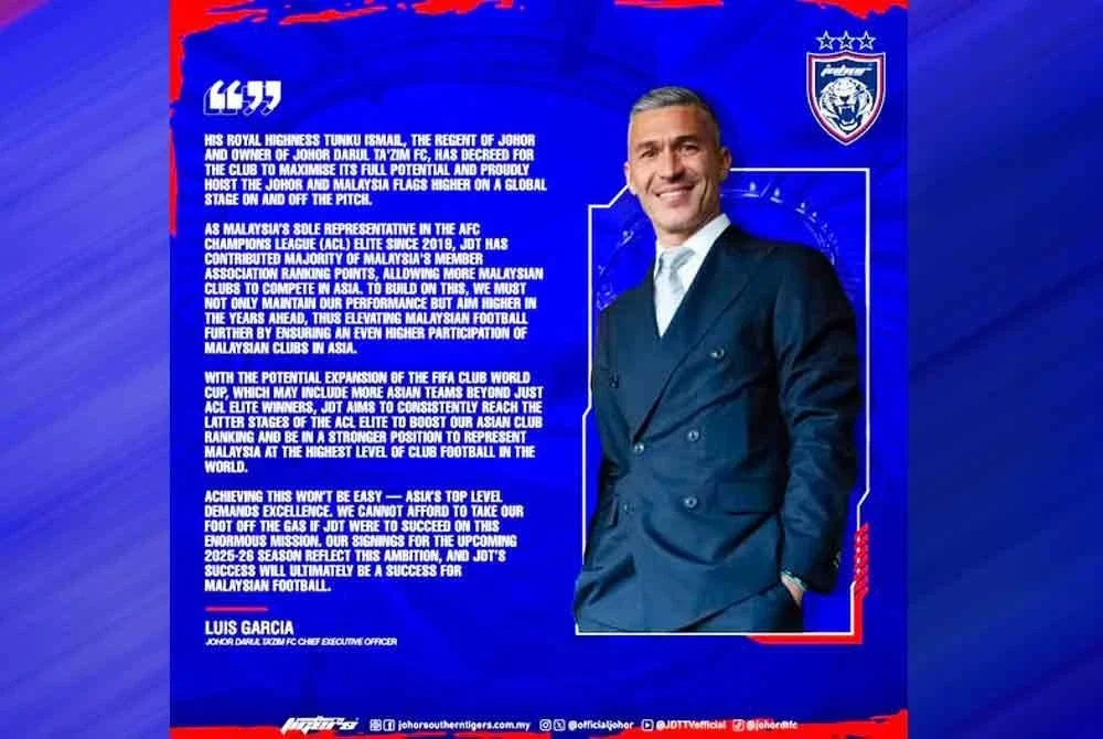 JDT sasar pentas Piala Dunia Kelab - Luis Garcia - Sinar Harian