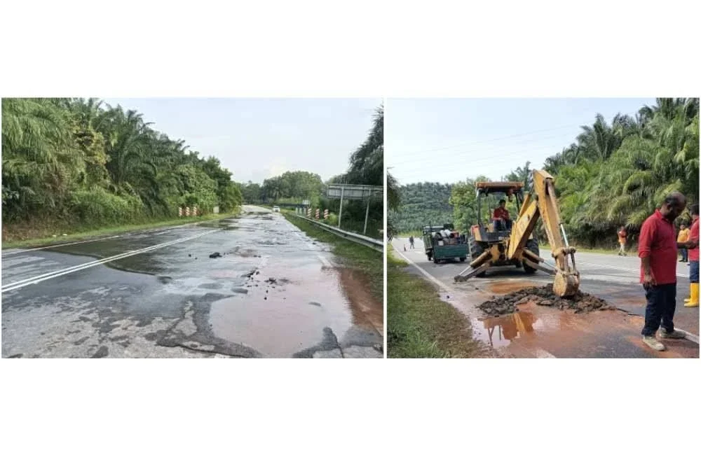 Paip bocor punca mendapan di Jalan Batu Lima, laluan ditutup sementara ...