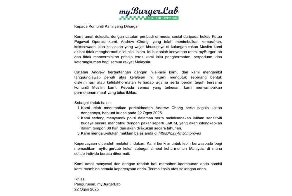 myBurgerLab tamatkan perkhidmatan COO susulan kenyataan kontroversi ...